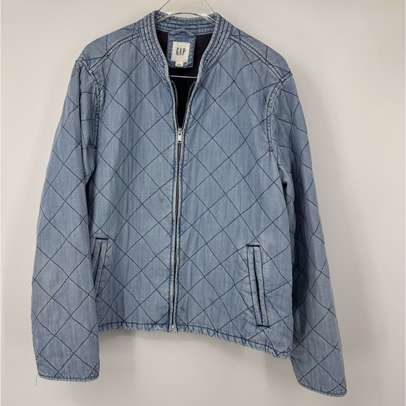 GAP | Jackets & Coats | Gap Denim Quilted Jacket Full Zip Blue Womens ...